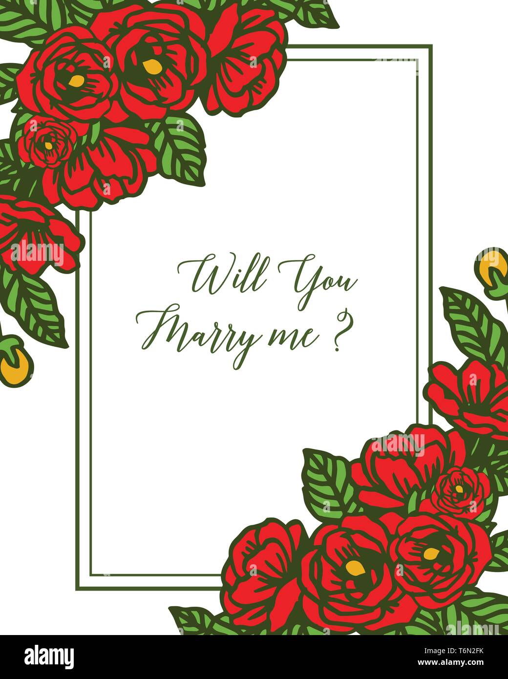 Vector illustration bright red rose wreath frame for writing will you ...