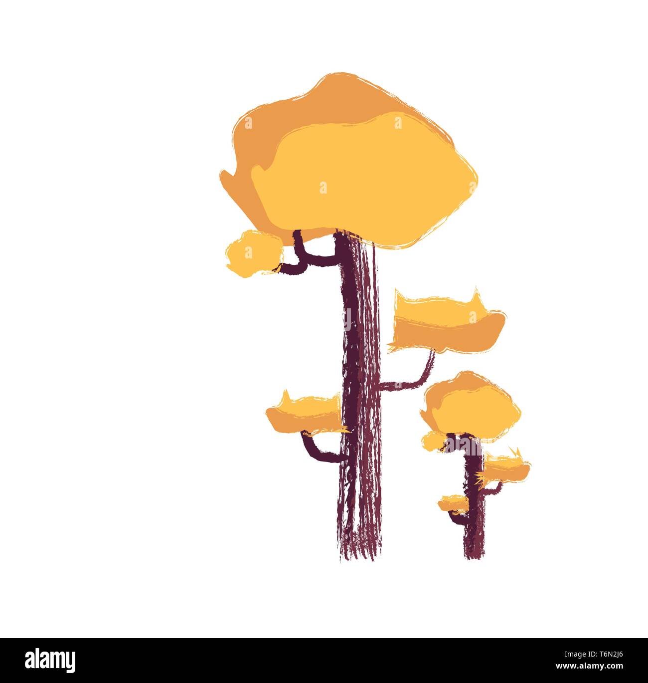 Drawing of trees of different heights with brown trunks vivid hues of ...