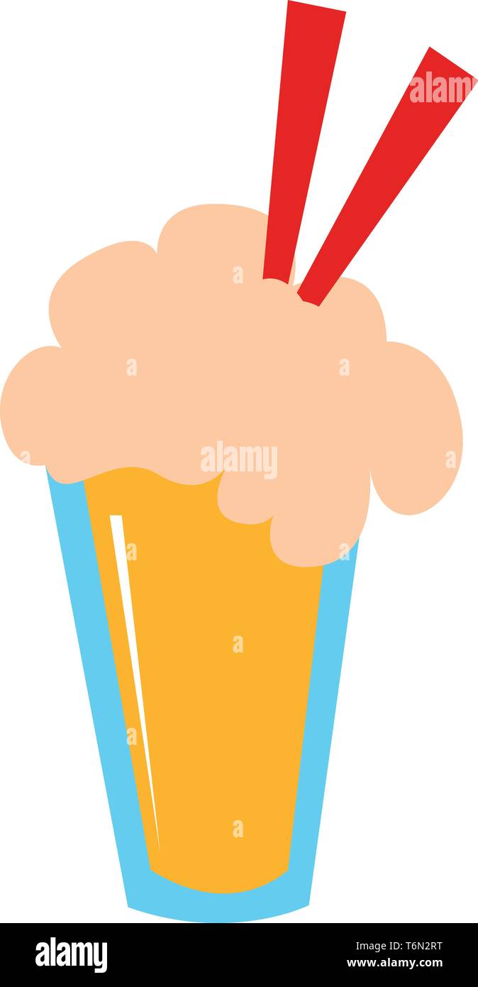 A cup of rose juice with froth in a yellow-colored disposable plastic ...