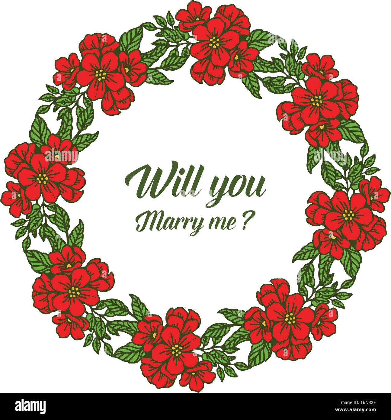 Vector illustration beauty red flower frame for template will you marry ...