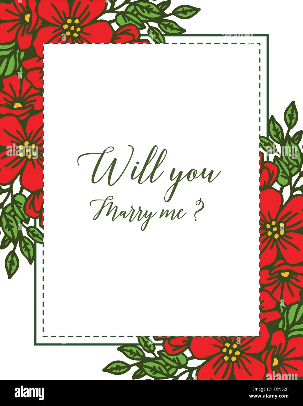 Vector illustration beauty red flower frame for template will you marry ...