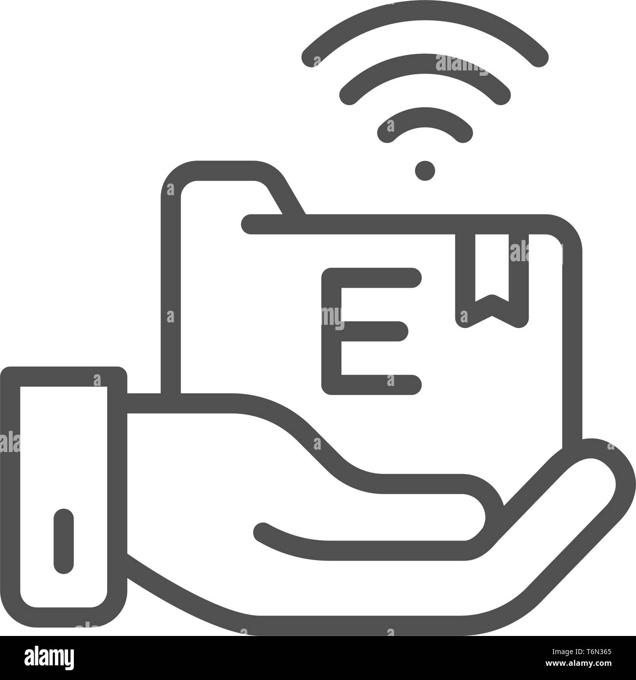 Hand holds e-learning folder, online education line icon Stock Vector ...