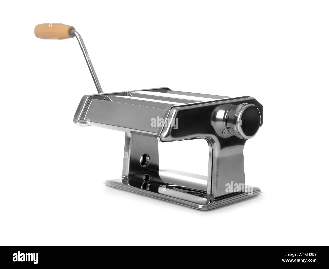 Metal pasta machine on white background Stock Photo - Alamy