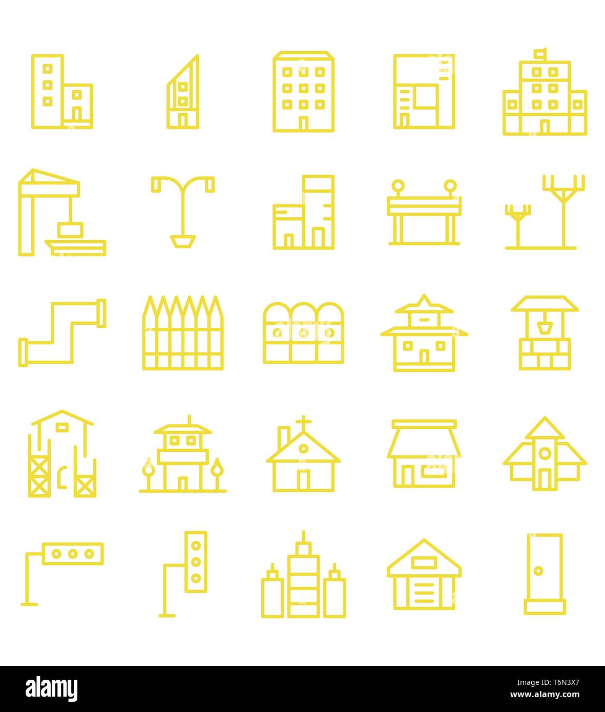 Set of Building and real estate city yellow Line vector illustration ...