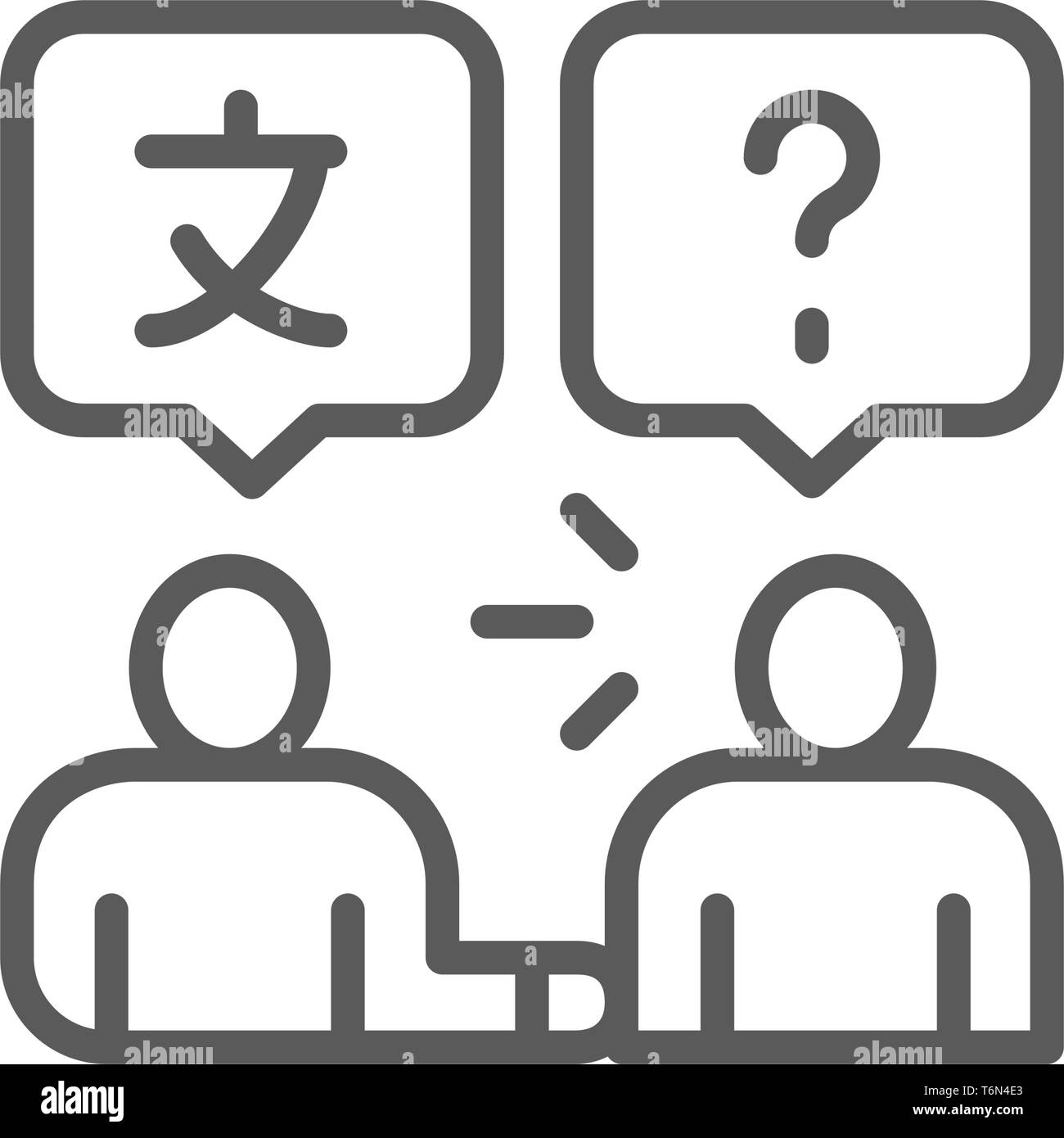 People speak foreign languages, chat, dialogue speech bubbles line icon ...