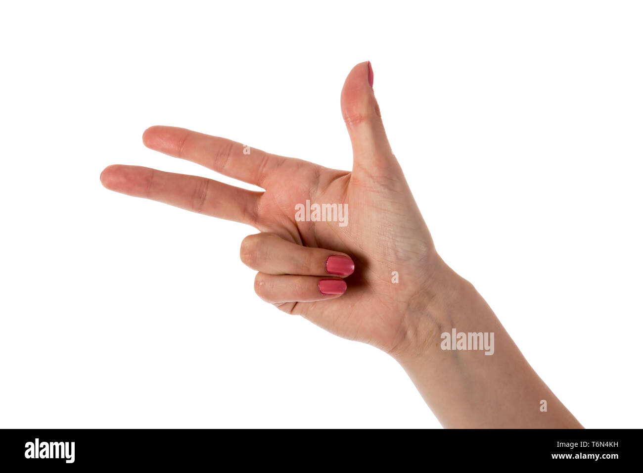 Female hand showing three fingers isolated on white background Stock ...