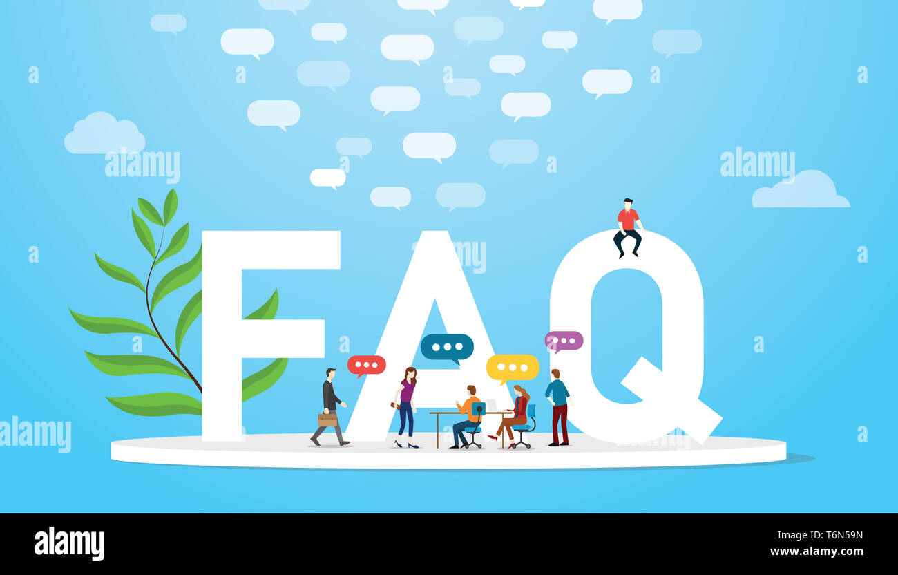 faq frequently asked question concept with team people and big words ...