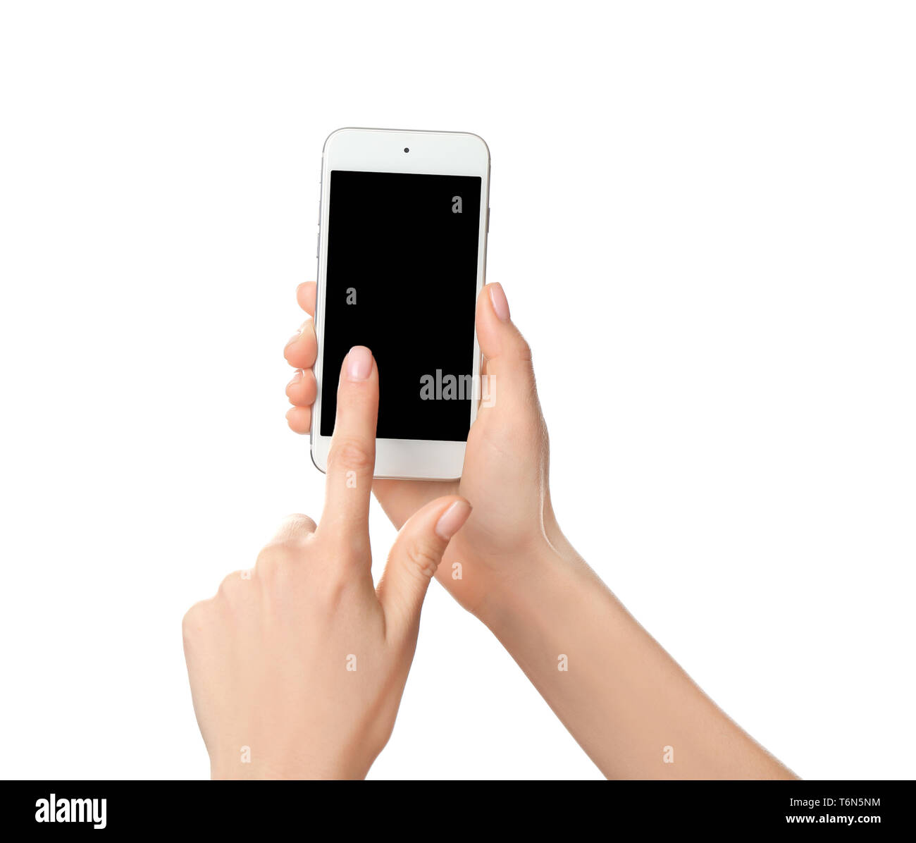 Woman typing on cellphone Cut Out Stock Images & Pictures - Alamy