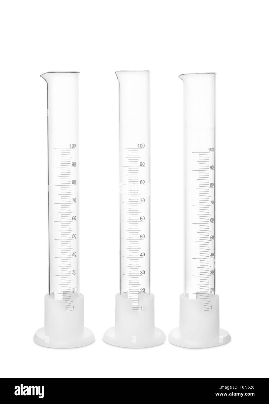 Empty graduated cylinders on white background Stock Photo - Alamy