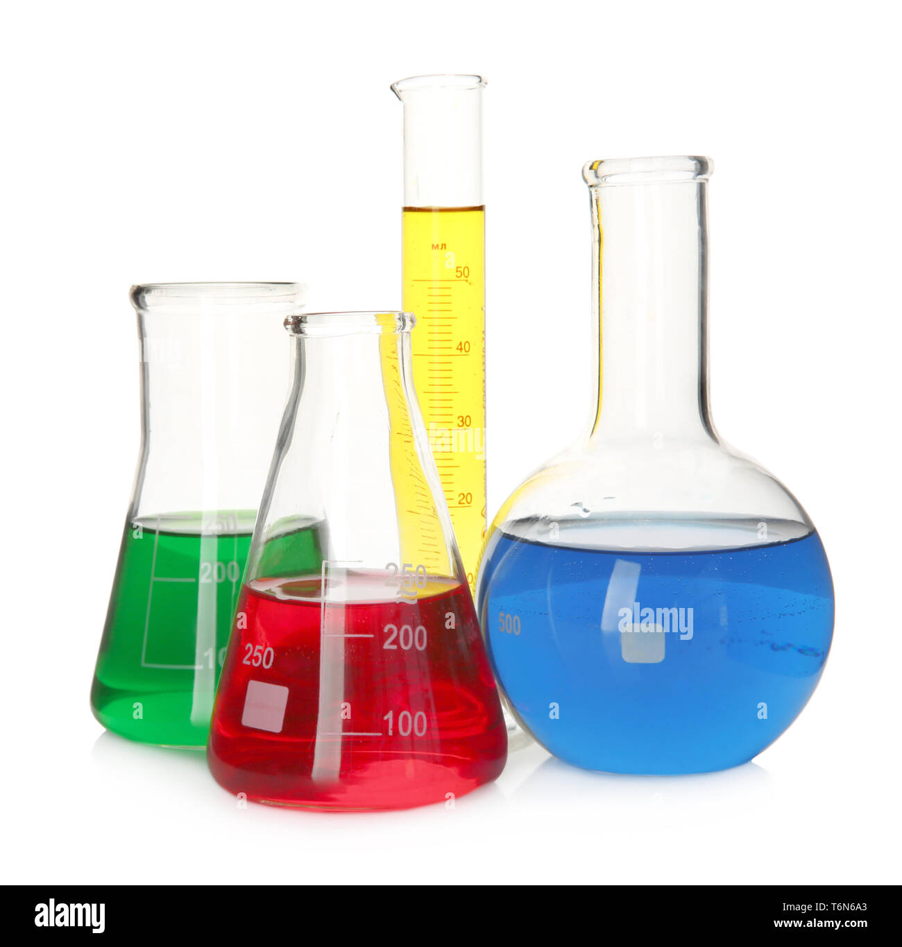 Test flasks with color samples on white background Stock Photo - Alamy