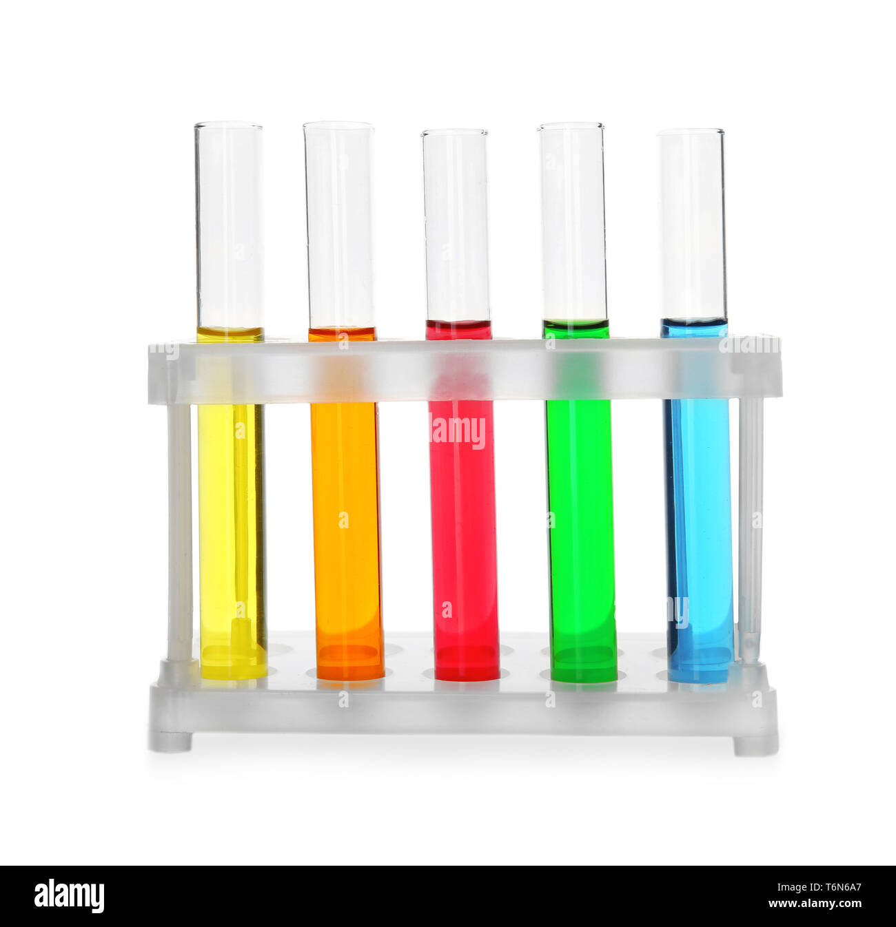 Test tubes with colorful samples on white background Stock Photo - Alamy