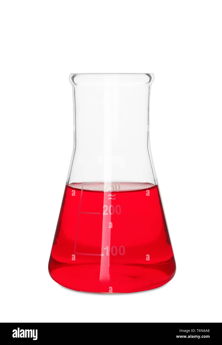 Test flask with red sample on white background Stock Photo - Alamy