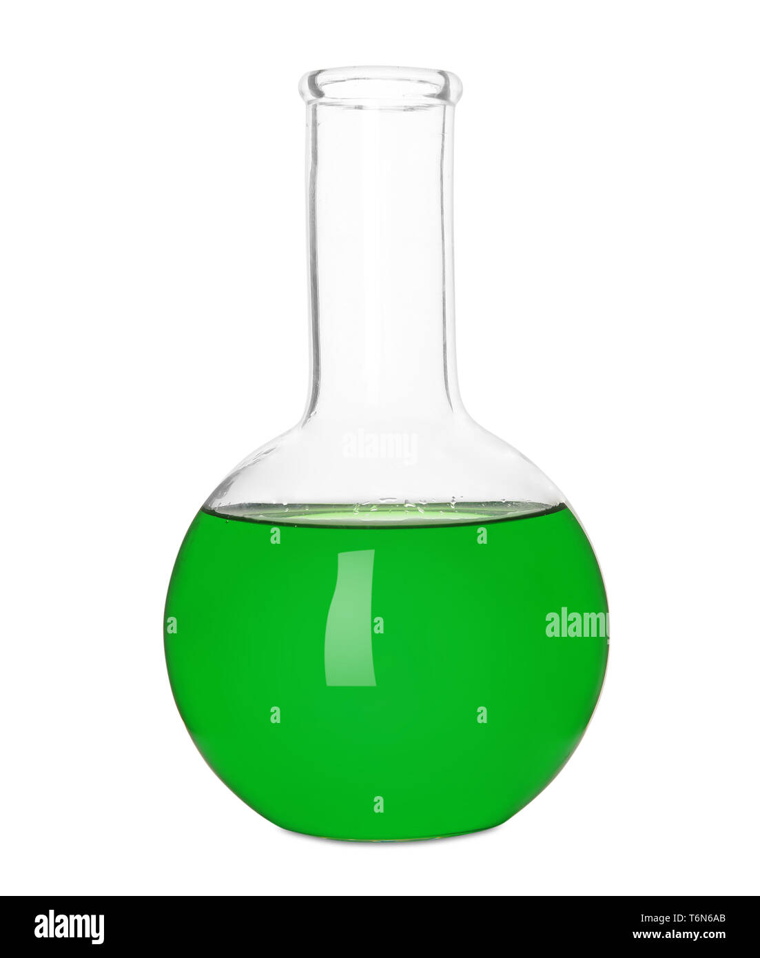 Test flask with green sample on white background Stock Photo - Alamy