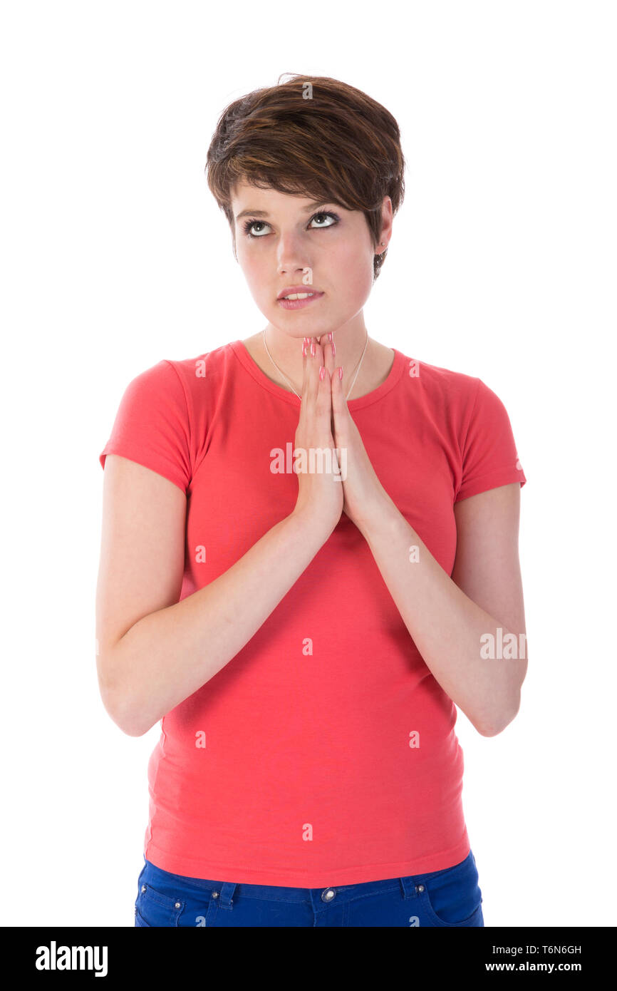 Begging young woman portrait hi-res stock photography and images - Alamy