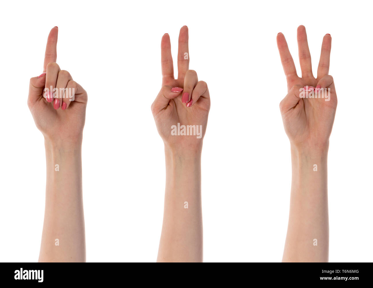 Finger counting three hand gesture hi-res stock photography and images - Alamy