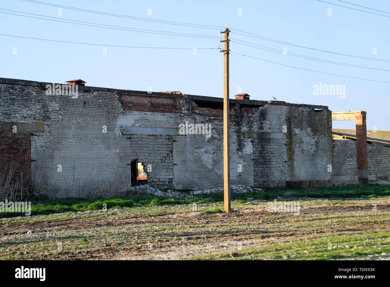 Old soviet brick abandoned building. Collapsing brick construction ...
