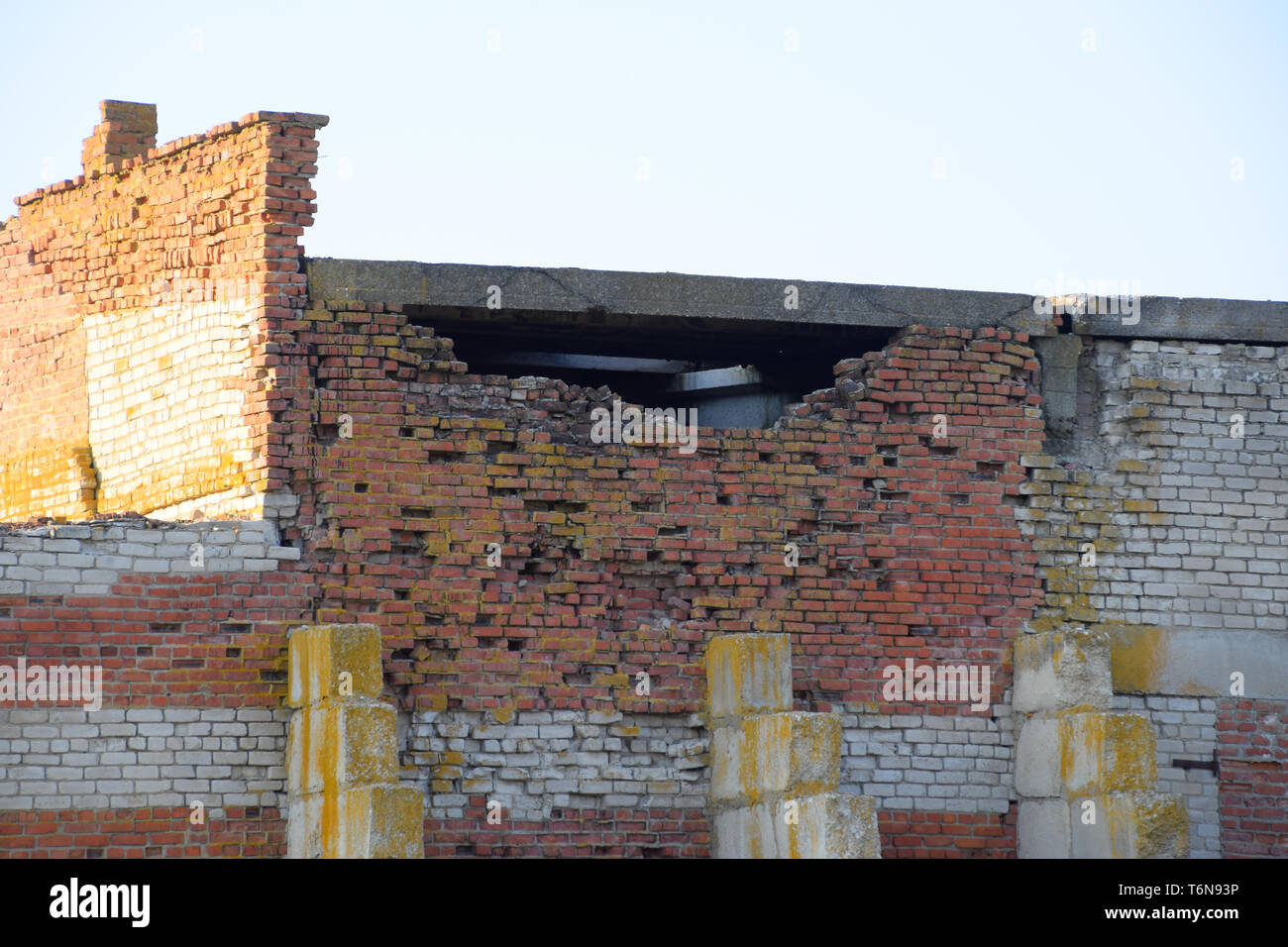 Old soviet brick abandoned building. Collapsing brick construction ...