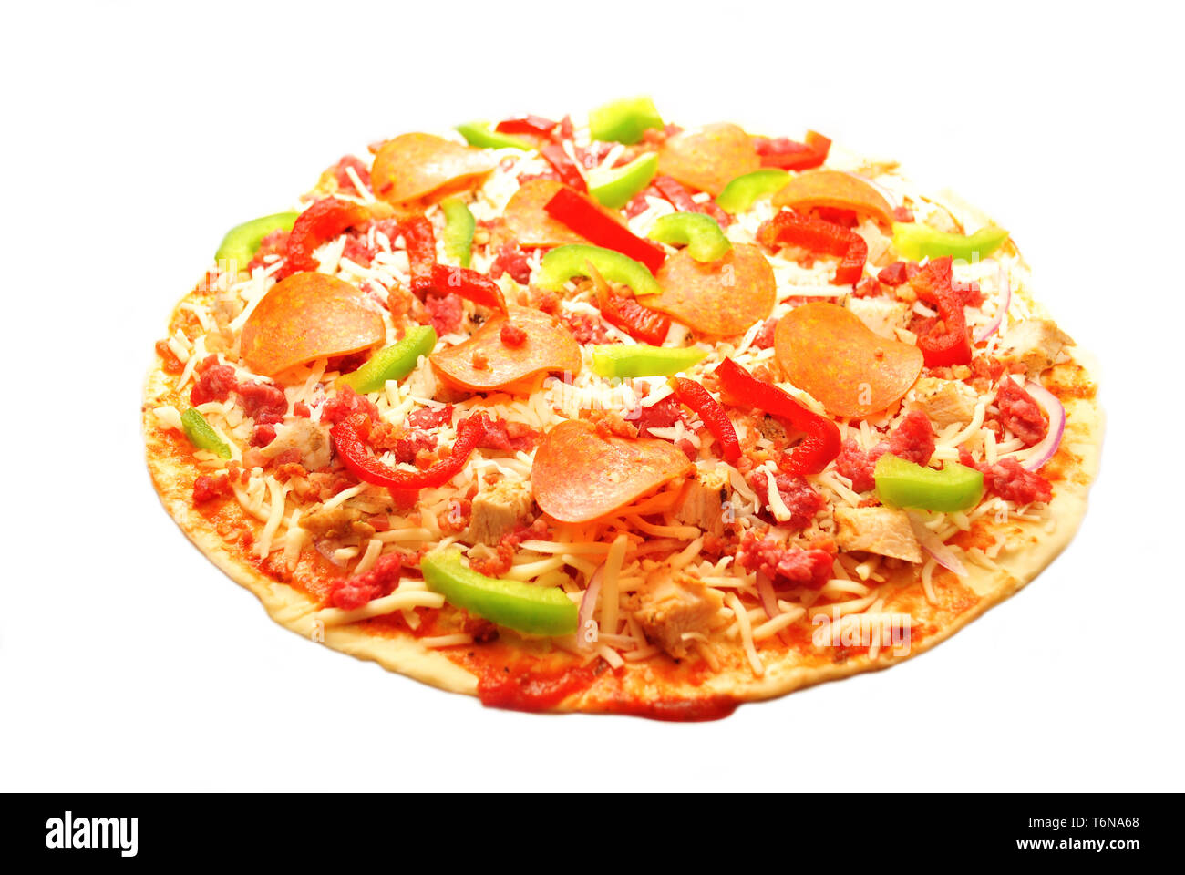 aw Pepperoni, Peppers & Chicken Pizza Stock Photo - Alamy