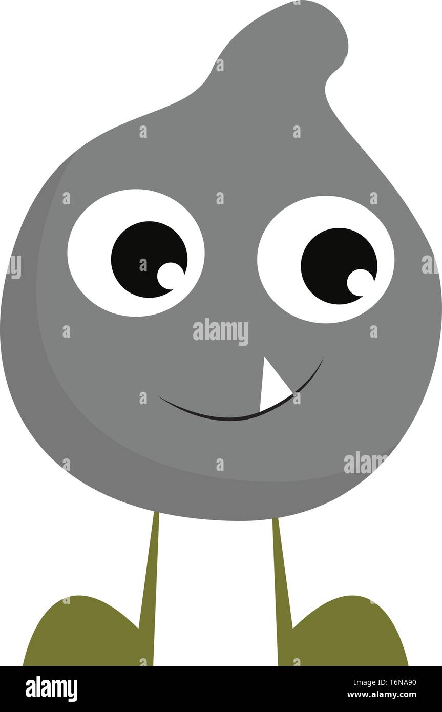 A grey monster with a tooth and a pair of green legs vector color ...