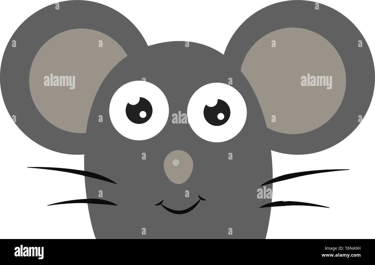 A happy grey mouse with two big ears vector color drawing or ...