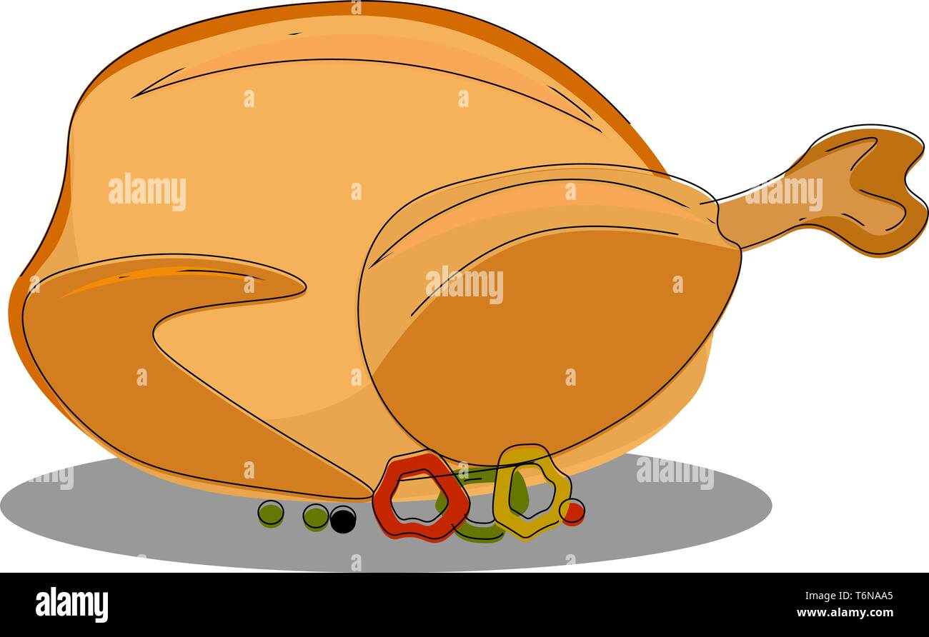 A full grilled chicken with onion for touch vector color drawing or ...