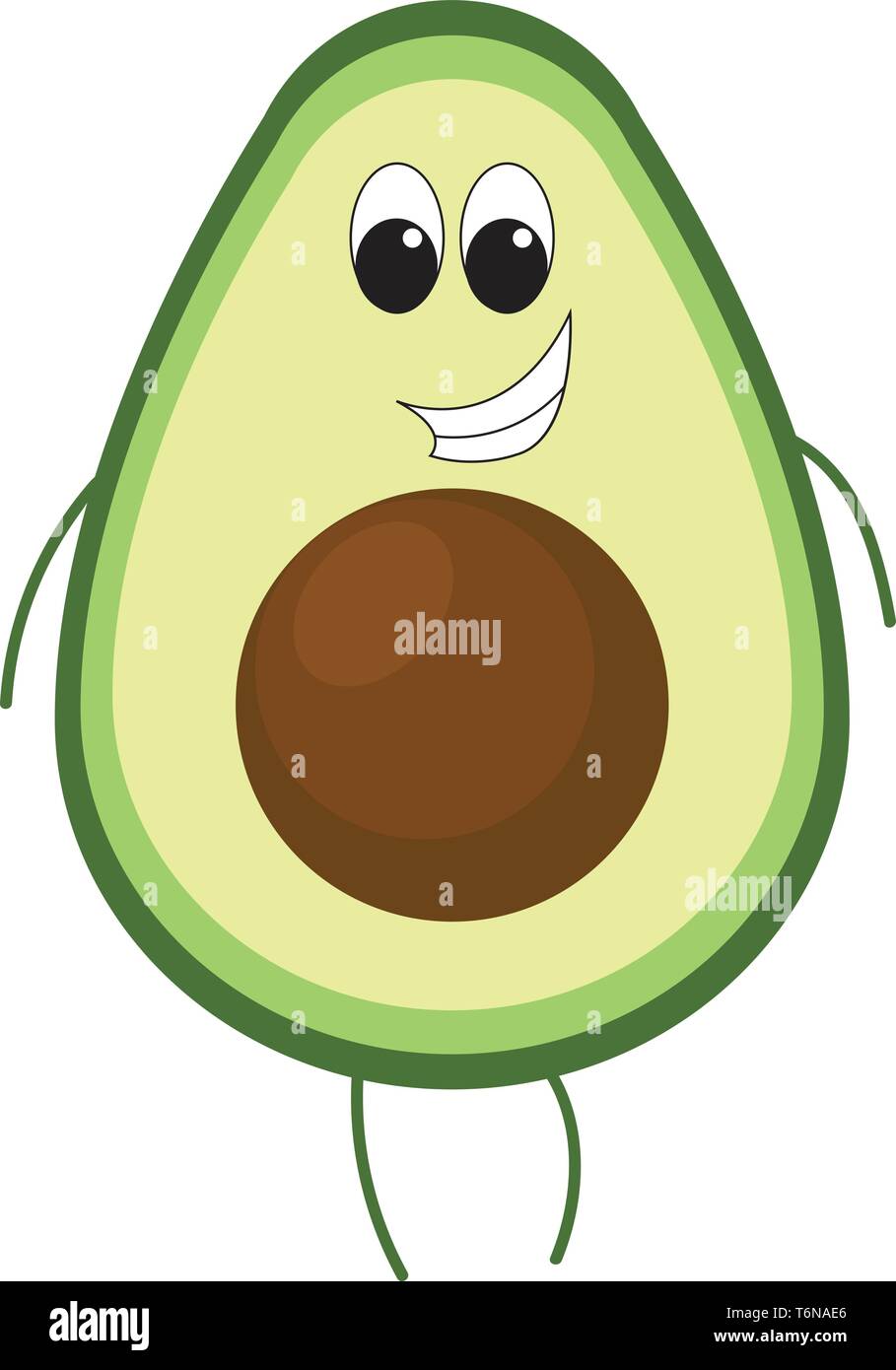 A half cut avocado with a large seed and a happy smiley vector color ...
