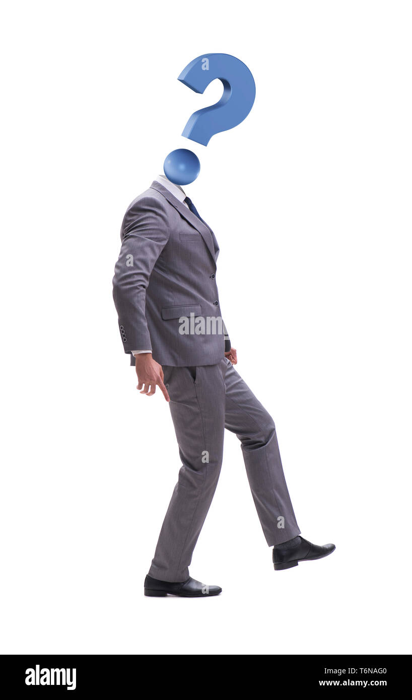 Businessman with question mark instead of his head Stock Photo - Alamy
