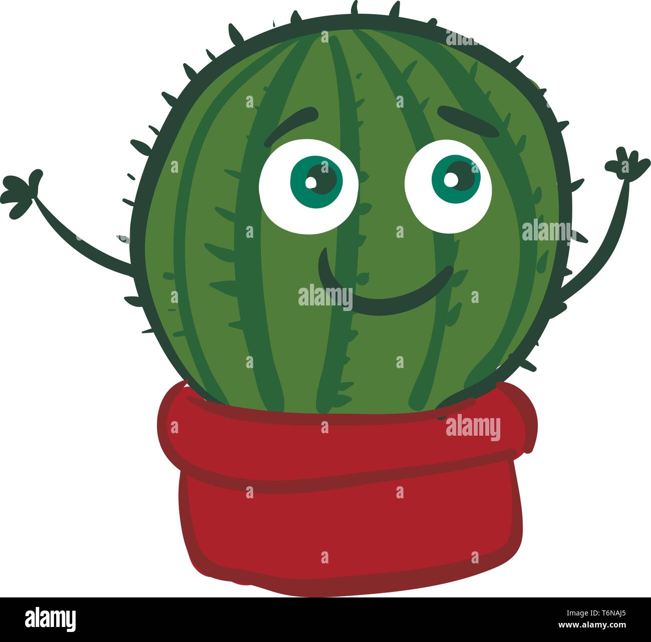 A big fat cactus in a red pot with a happy face vector color drawing or ...