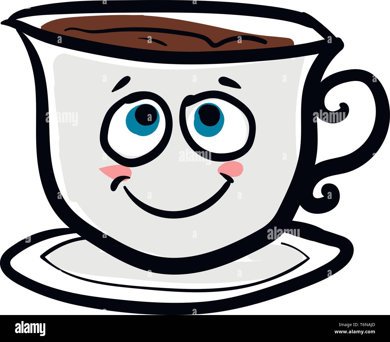 A white coffee cup with a beautiful smiley vector color drawing or ...
