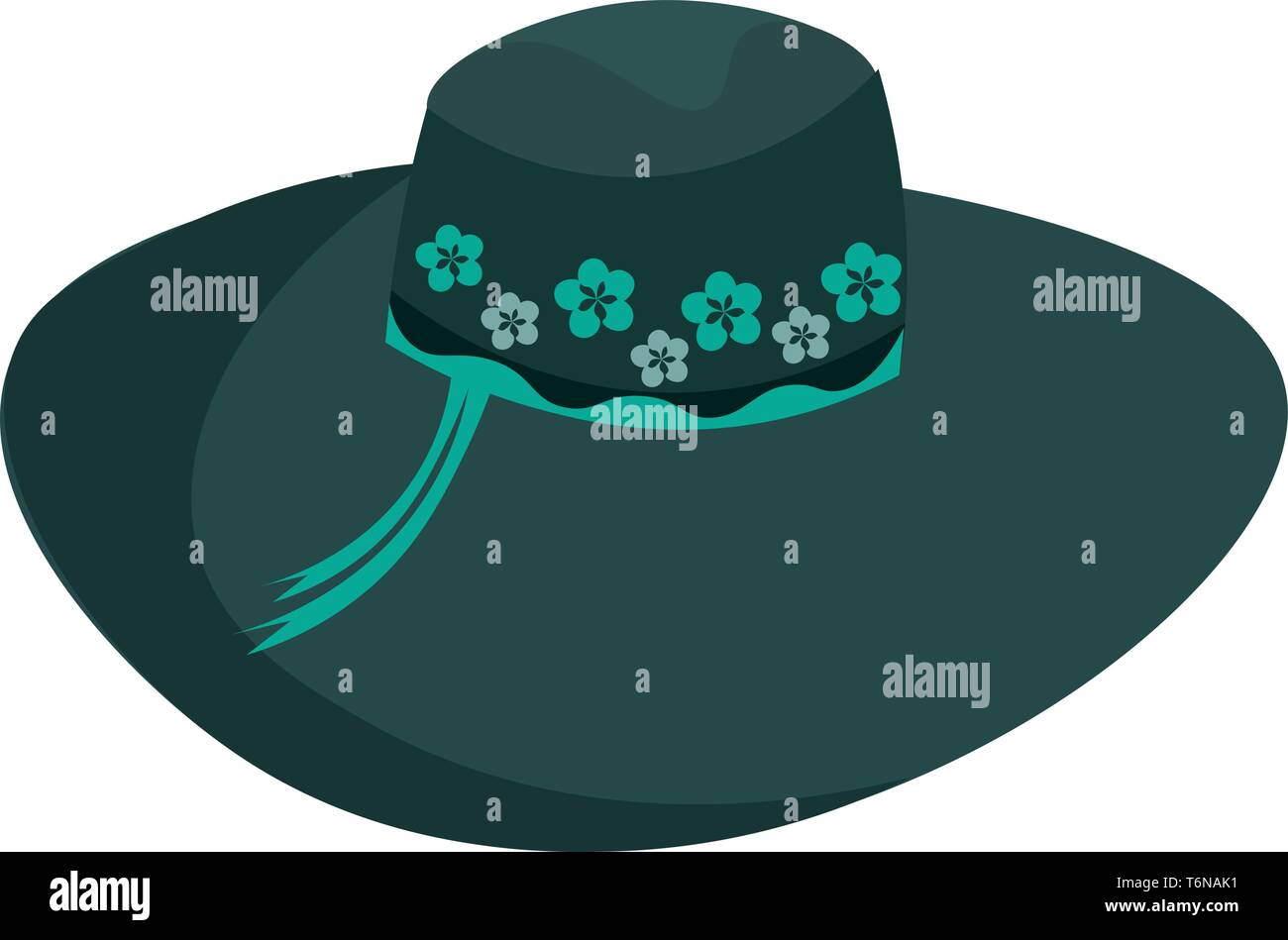 A large green hat with floral designs vector color drawing or ...