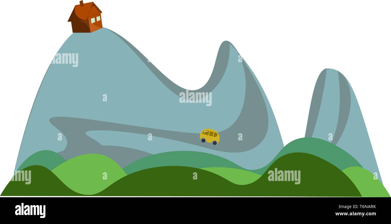 A lonely house at the top of an hill with a road leading to it vector ...