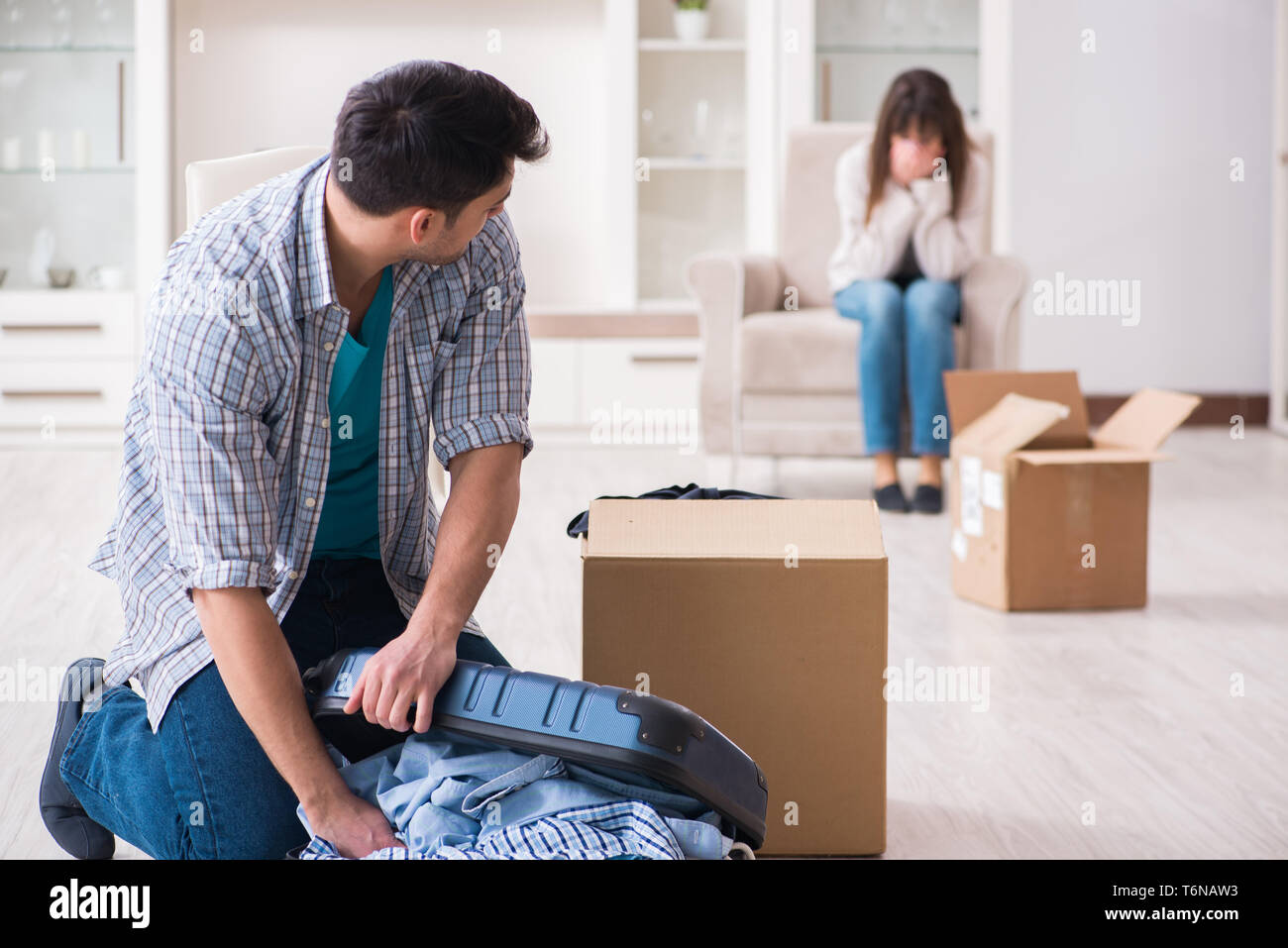 Woman crying man leaving hi-res stock photography and images - Alamy