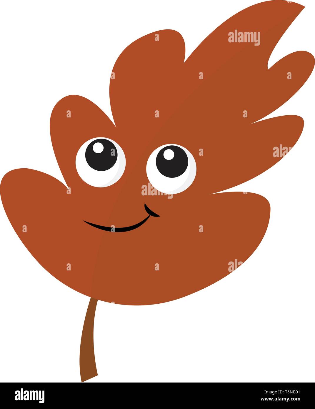A large leaf in brown color with a happy smiley vector color drawing or ...