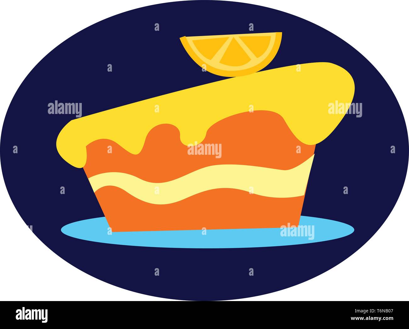 A cake in lemon flavor with a slice of lemon on its top vector color ...