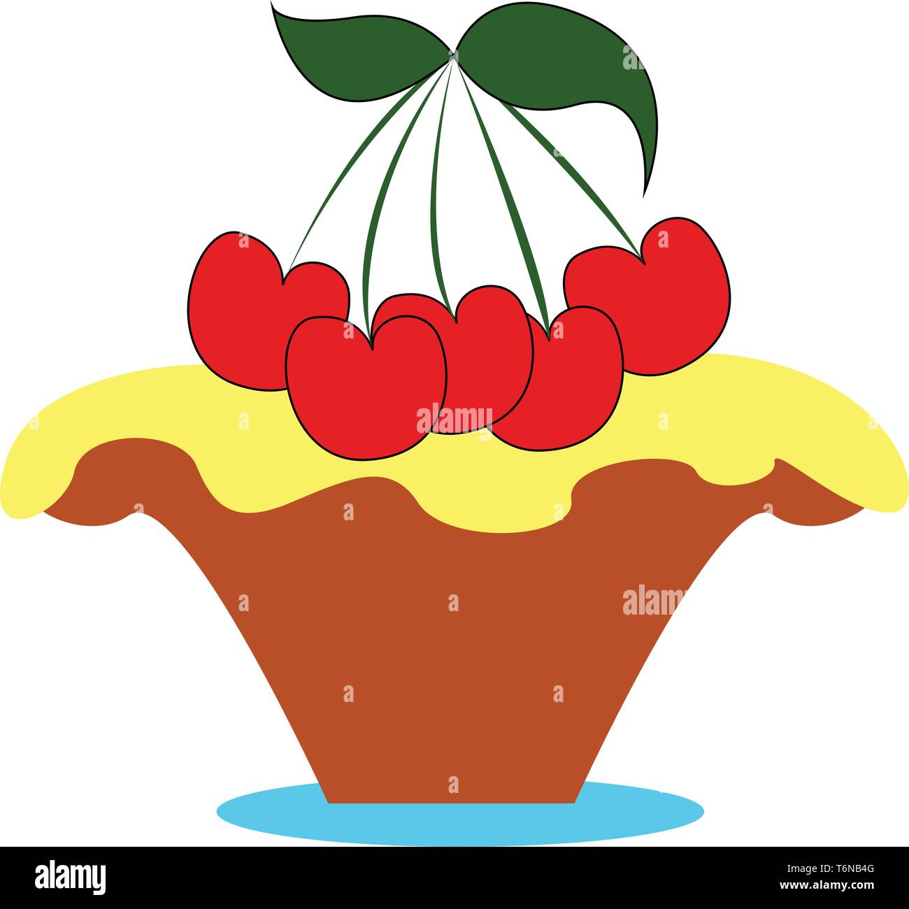 A small cute cherry cake with bunch of cherries on the top vector color ...