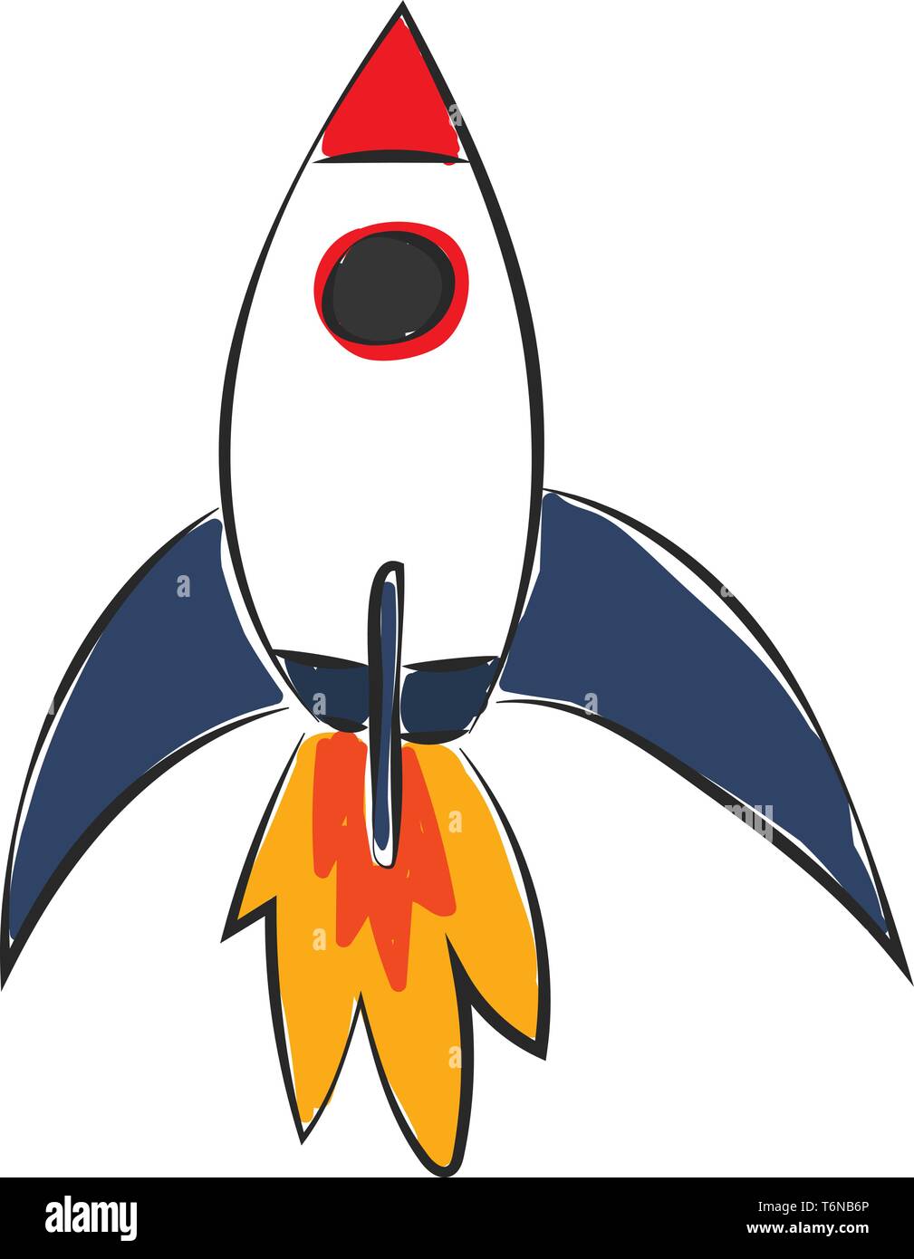 A flying little rocket with red nose giving out red hot flame vector ...