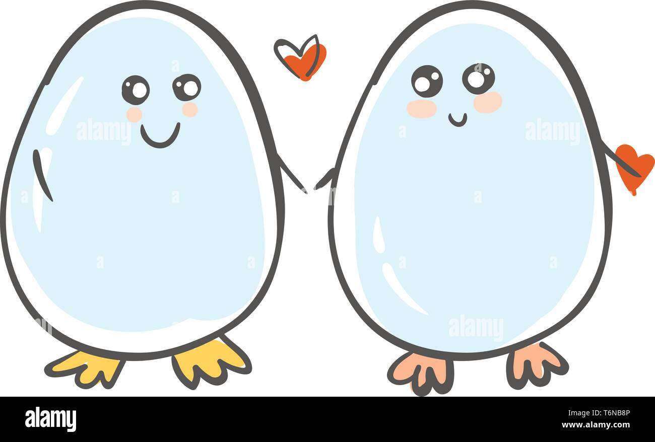 love of two cute boiled eggs holding hands vector color drawing or ...