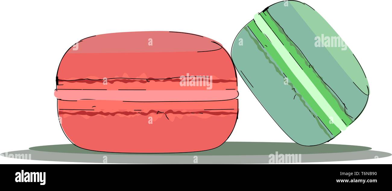 Two big macaroons in blue and pink color vector color drawing or ...