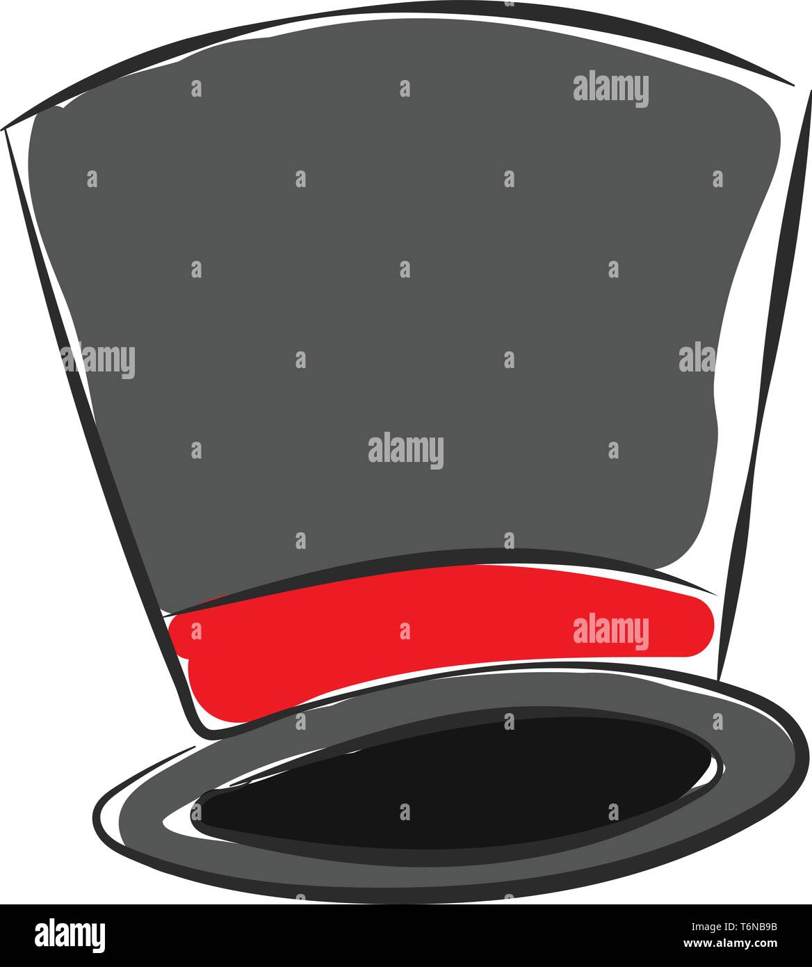 A long big magician hat in black and red color vector color drawing or ...