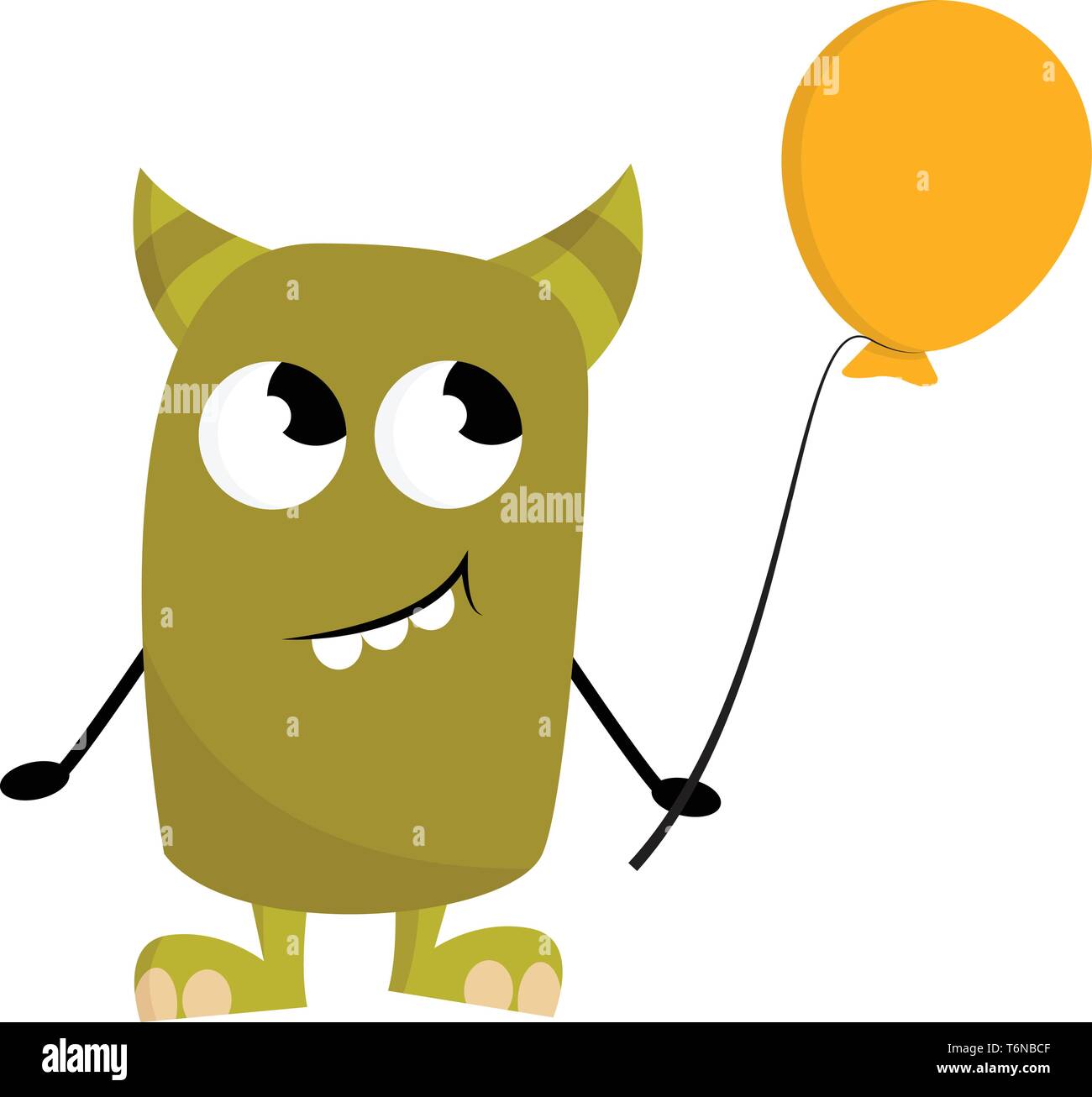 A green monster with two sharp horns and an orange color balloon vector ...