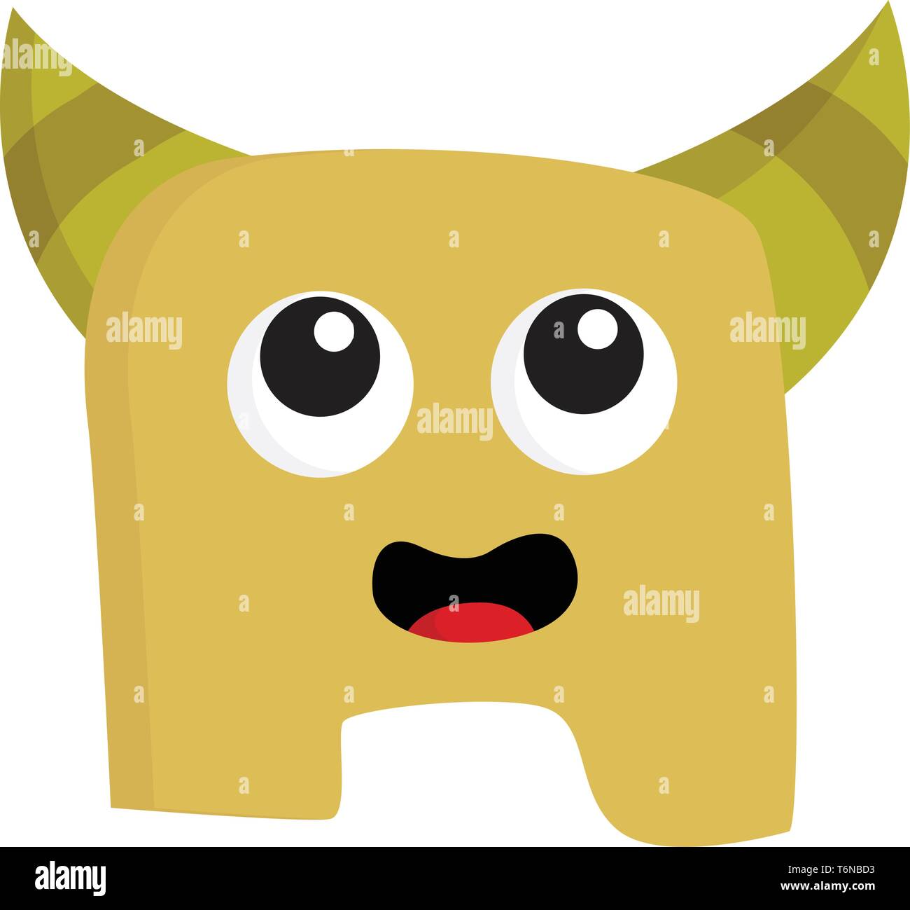 A yellow monster with green horns and a open mouth vector color drawing ...