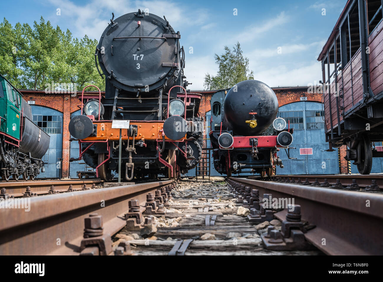 Steam locomotives in the old trains depot Stock Photo - Alamy