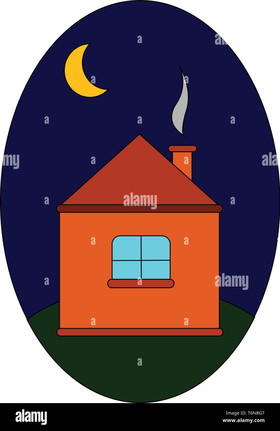 A portrait of a dark night with a house and moon vector color drawing ...
