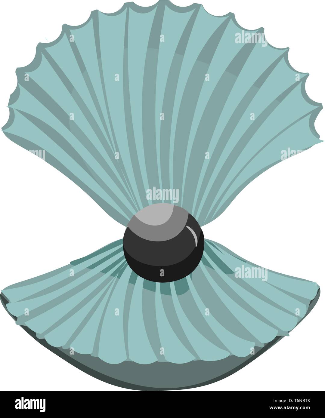 A cute black pearl in a open shell vector color drawing or illustration ...
