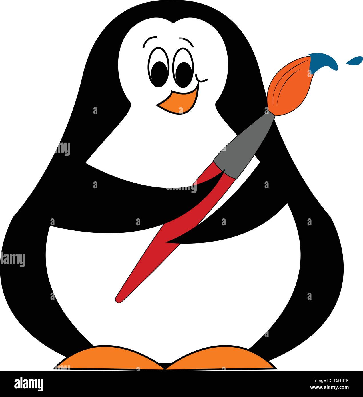 A big fat penguin with small painting brush vector color drawing or ...