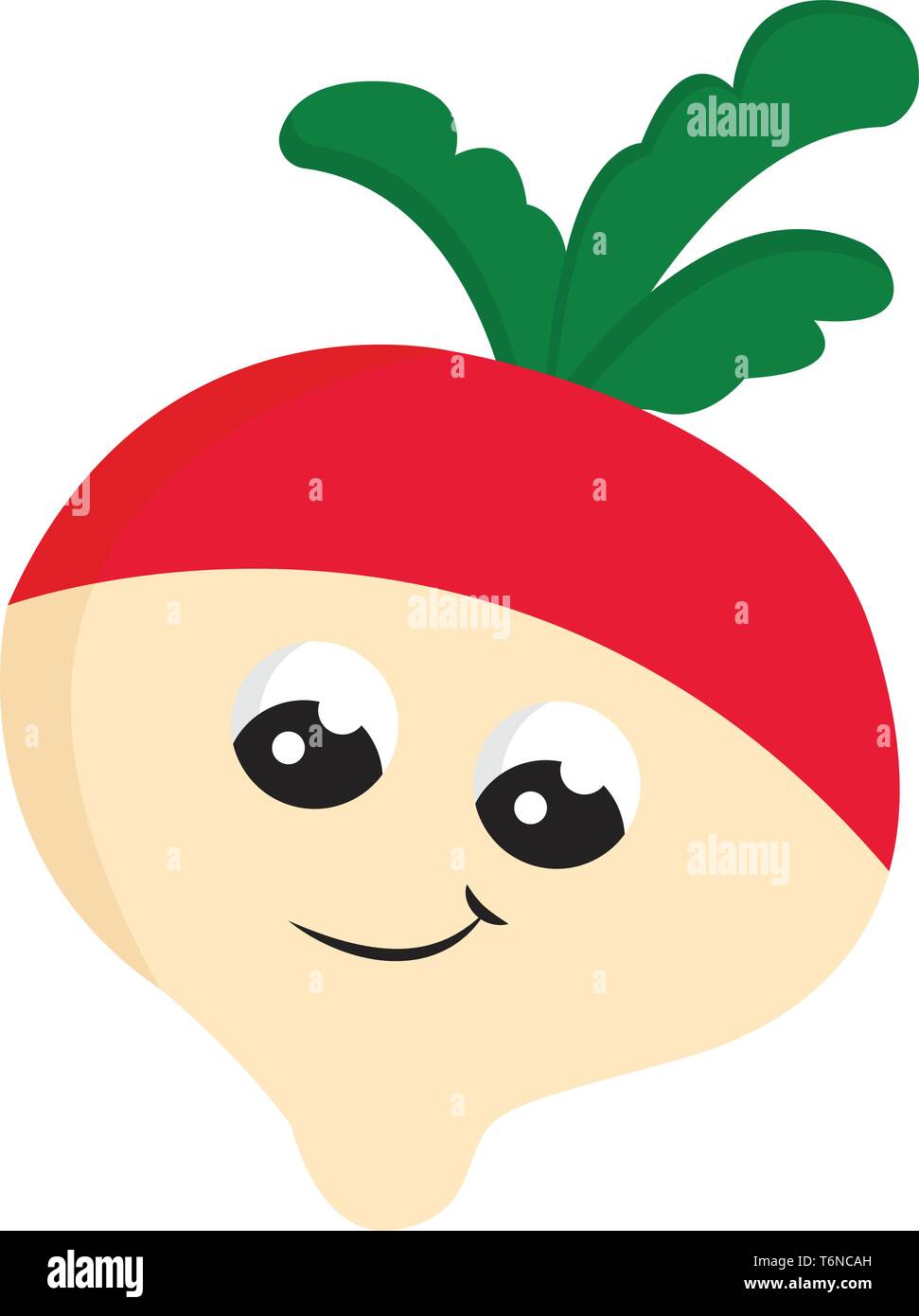A cute radish with a pair of eyes and green leaves vector color drawing ...
