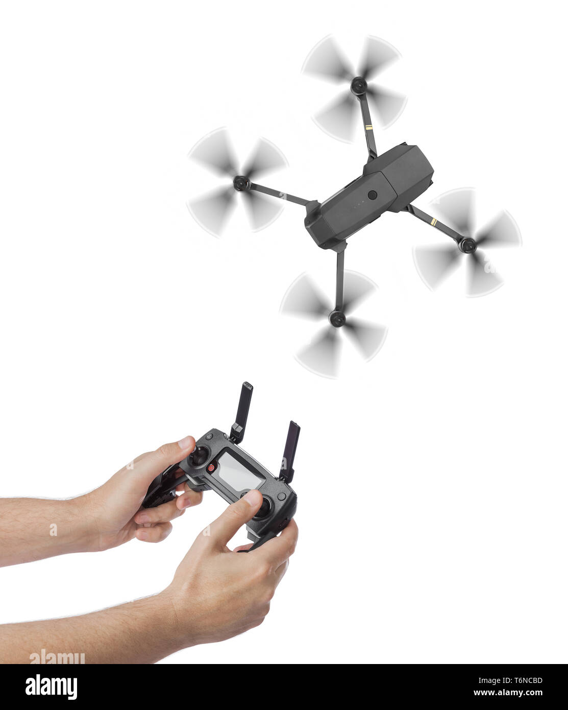 Drone and radio remote control in hands Stock Photo - Alamy