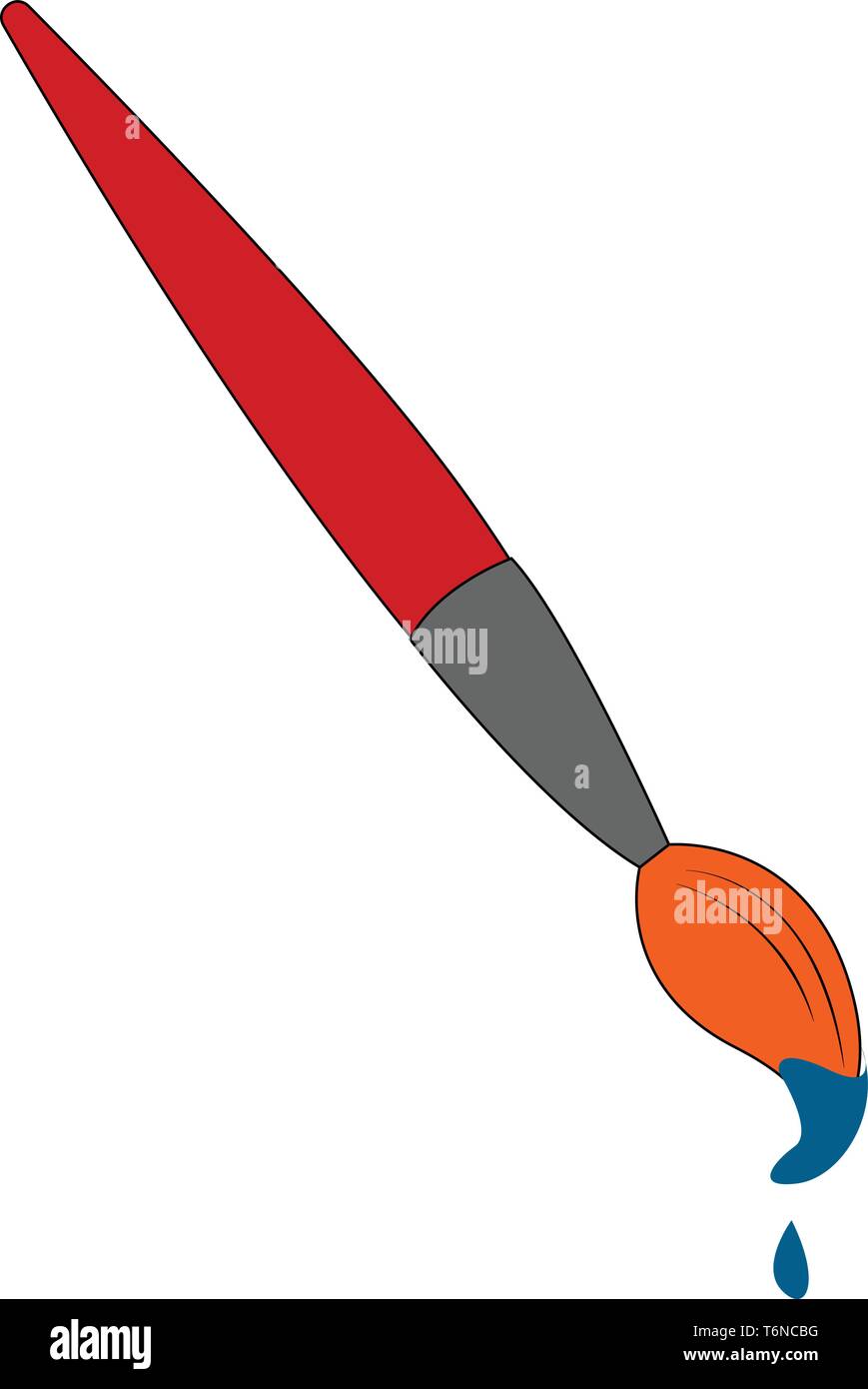 A small red paint brush with blue paint vector color drawing or ...