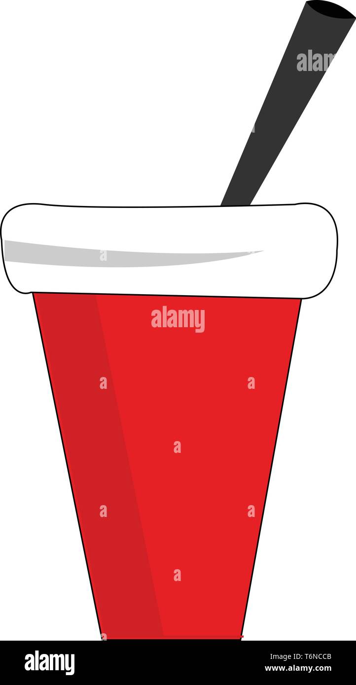 A red drink on a handy beautiful cup with black straw vector color ...