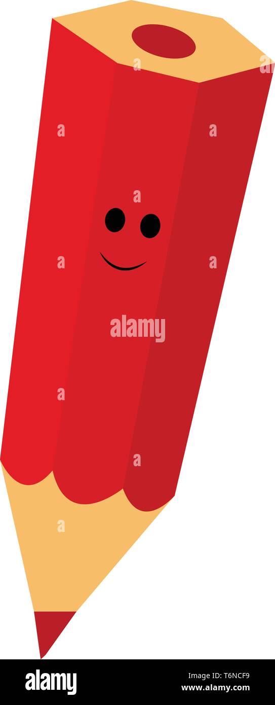 A happy small red pencil vector color drawing or illustration Stock ...